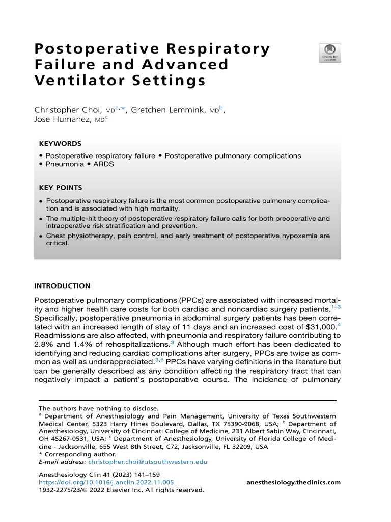 Postoperative Respiratory Failure and Advanced Ven | PDF | Respiratory System | Physiology