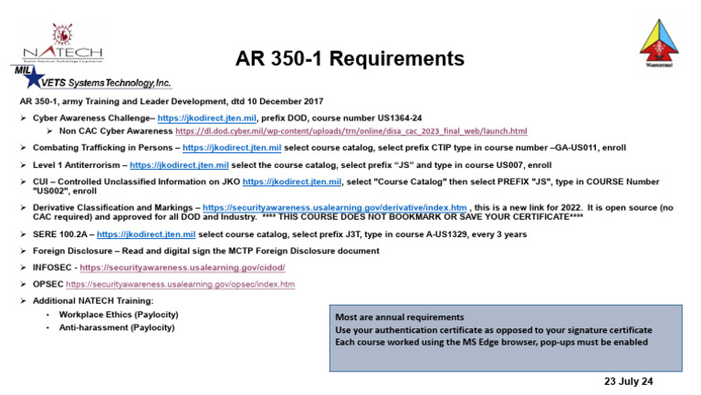 AR 350-1 Requirements | PDF