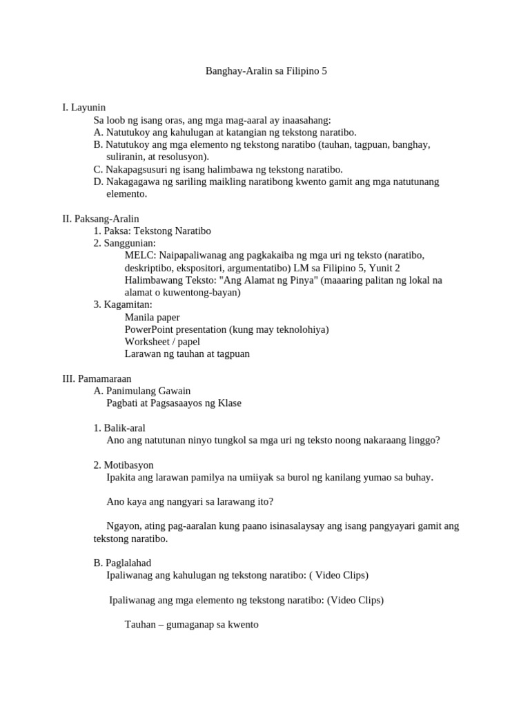 Masusing Banghay Sa Filipino 5 | PDF