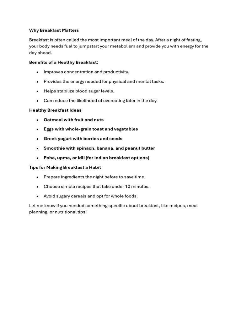 Why Breakfast Matters | PDF
