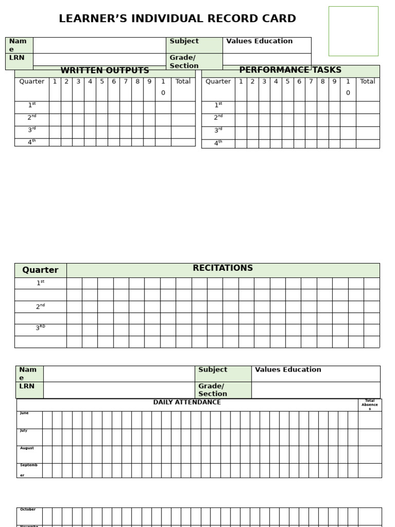 Learner's Individual Record Card | PDF