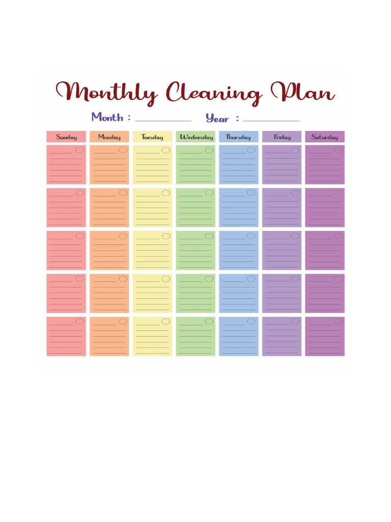 Free Printable Monthly Cleaning Plan 147426.Png | PDF