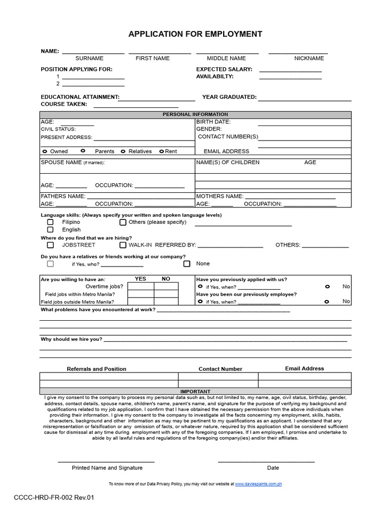CCCC - Application Form | PDF | Employment | Business