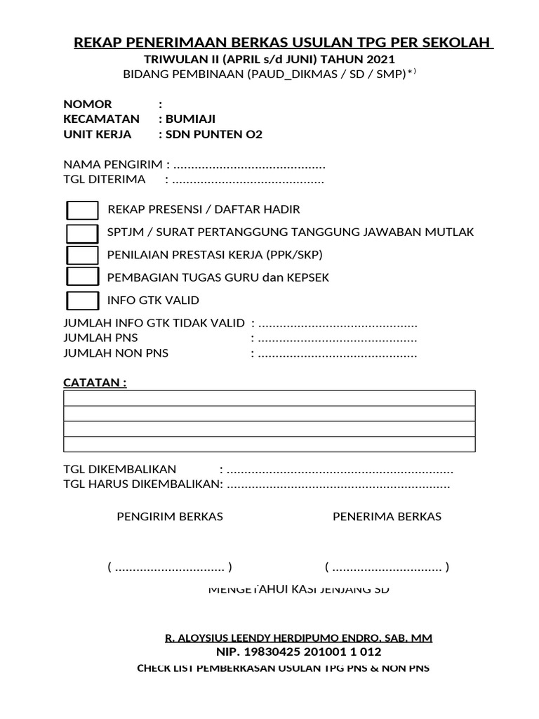 Check List Berkas Usulan TPG Tw2 2021 | PDF