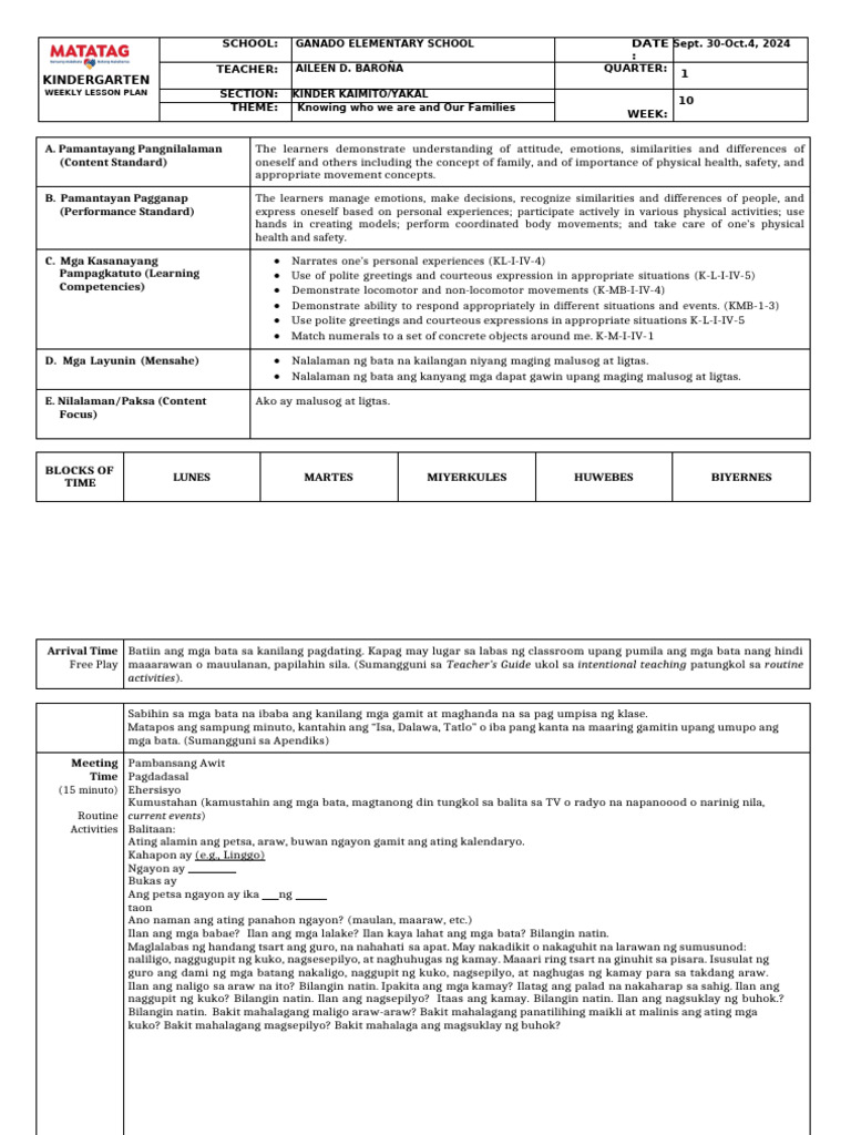 LE Kindergarten4 Q1 Week10 | PDF