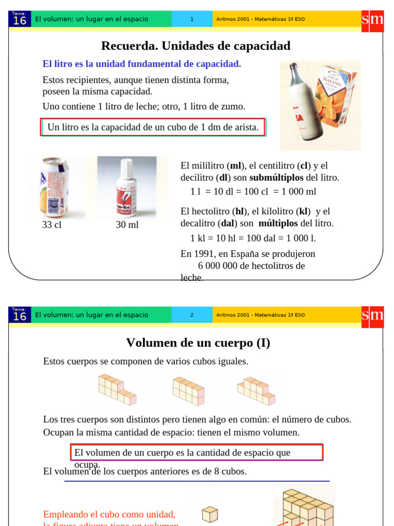 Unidades y Cálculo de Volumen en Matemáticas | PDF | Litro | Volumen