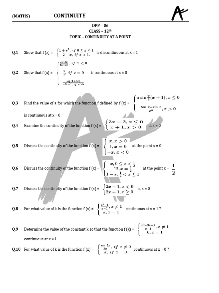 DPP 06 Continuity & Differentiability Questions O NJ 247 | PDF