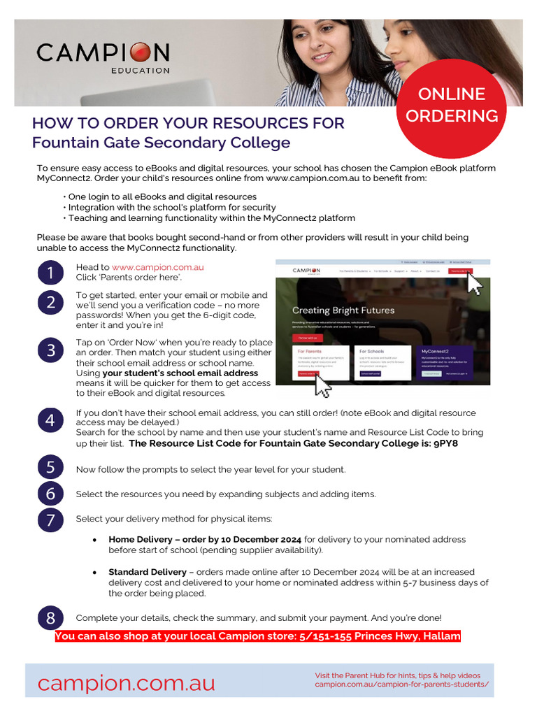 How To Order Flyer - Fountain Gate Secondary College | PDF