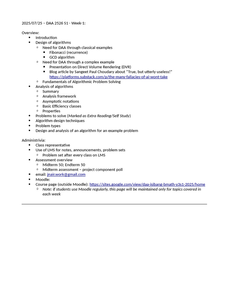 2025-07-25 DAA-W01 Final | PDF | Time Complexity | Algorithms