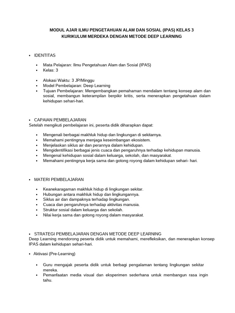 Modul IPAS Kelas 3 Deep Learning 1-2 | PDF
