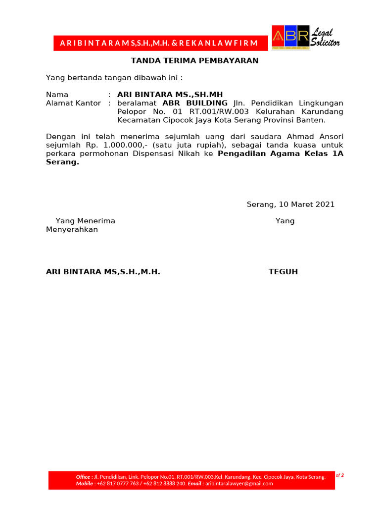 TANDA TERIMA PEMBAYARAN AHMAD ANSORI | PDF