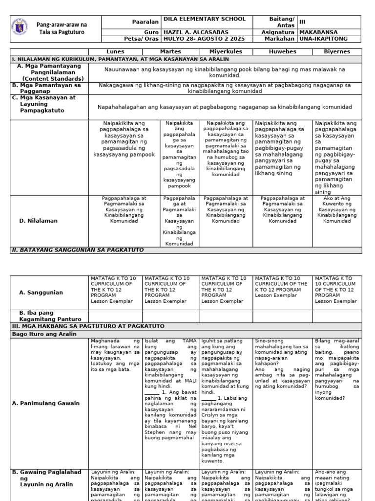 Makabansa DLL w7q1 New Format | PDF