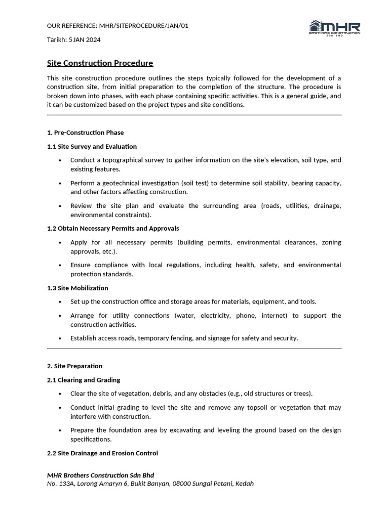 Site Construction Procedure Guide | PDF | Foundation (Engineering ...