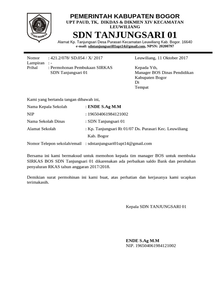 Surat Permohonan Buka RKAS | PDF