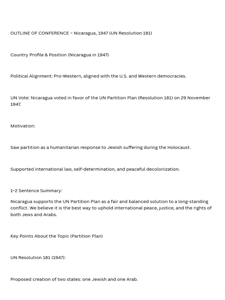 Outline of Conference - Nicaragua, 1947 (Un Resolution 181) - 20250711 ...