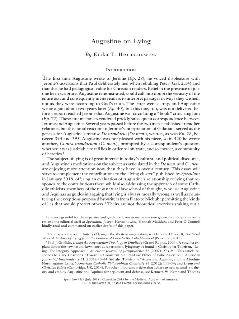 Hermanowicz, Erika - Augustine On Lying | PDF | Lie | Augustine Of Hippo