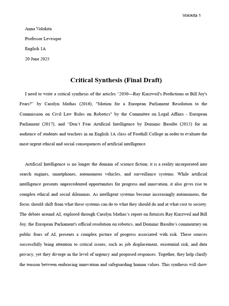 Critical Synthesis (Final Draft) | PDF | Artificial Intelligence ...