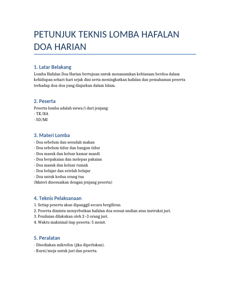 Lomba Hafalan Doa Harian | PDF