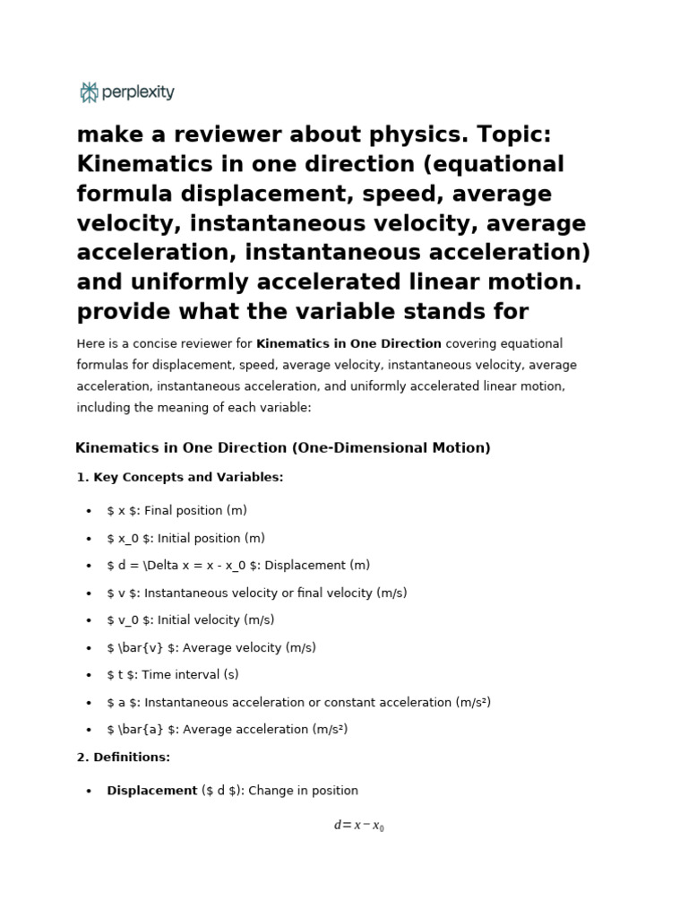make a reviewer about physics. Topic_ Kinematics i | PDF | Velocity ...