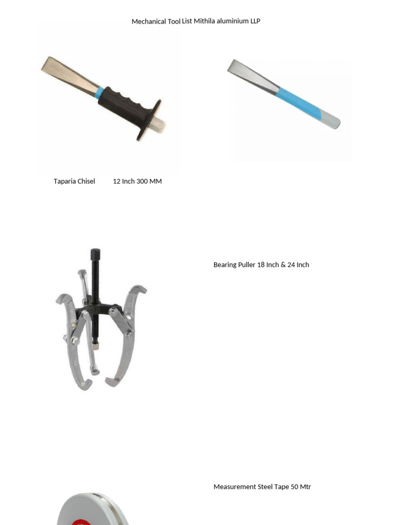 Mechanical Tools and Equipment List | PDF