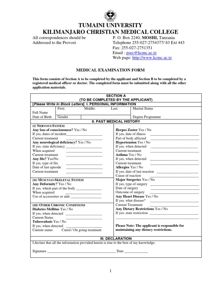 Medical Examination Form for Students | PDF | Heart | Clinical Medicine