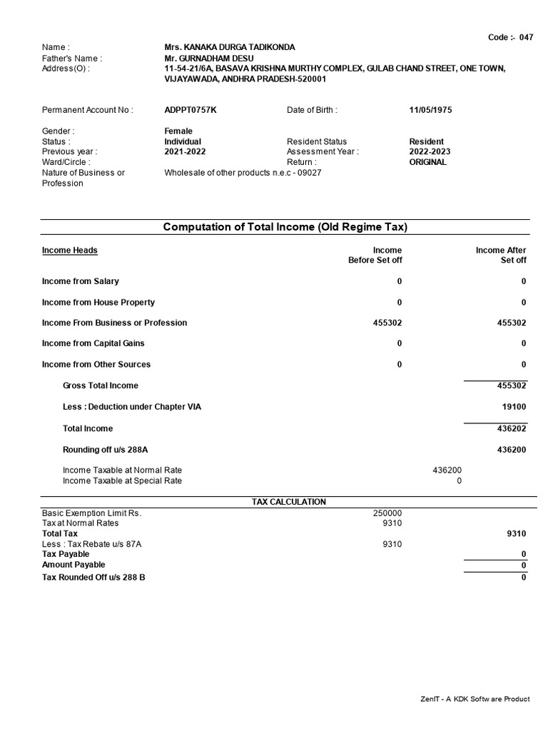 Computation sheet-FY-21-22 | PDF | Income | Taxes