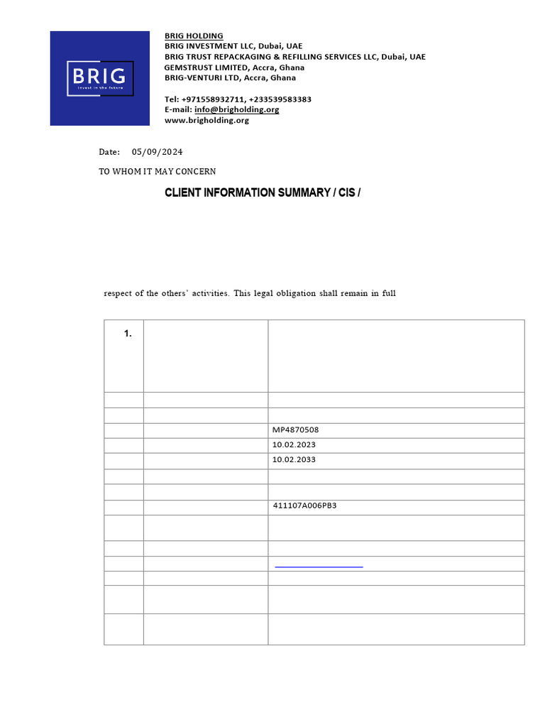 Cis - Brig Holding 2024 | PDF | United Arab Emirates | Dubai