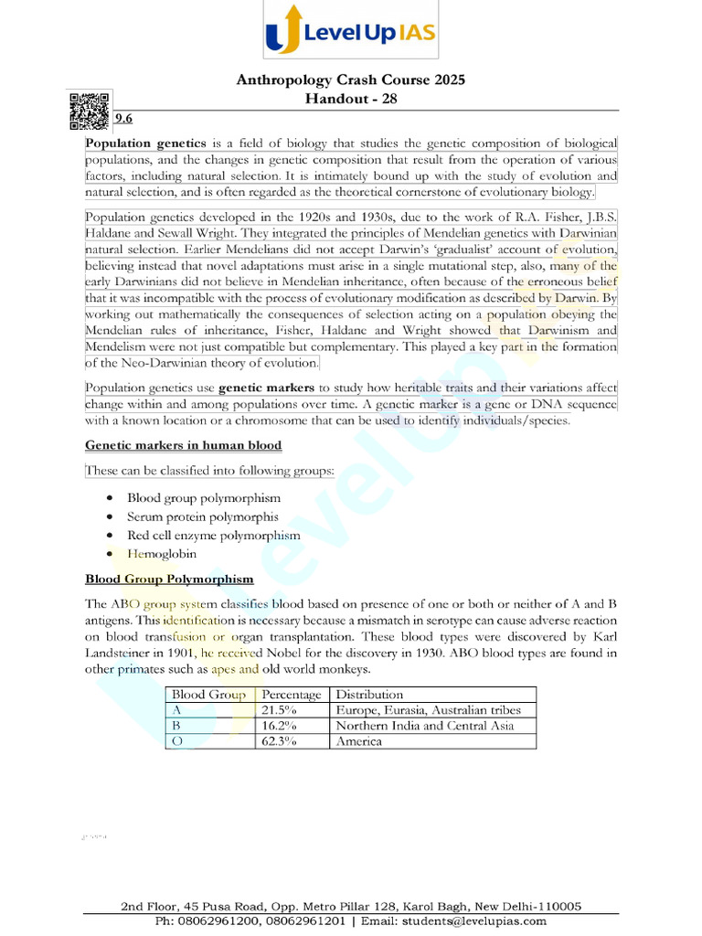 ABO Blood Group and Population Genetics | PDF | Blood Type | Hemoglobin