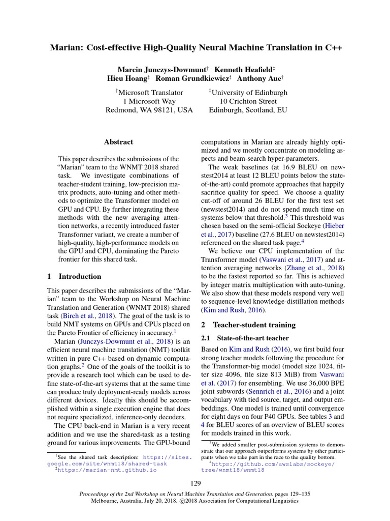 Marian - Cost-Effective High-Quality Neural Machine Translation in C++ ...
