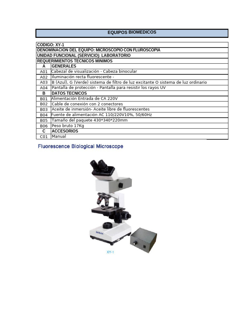 Ficha Tecnica Microscopio Con Fluros | PDF