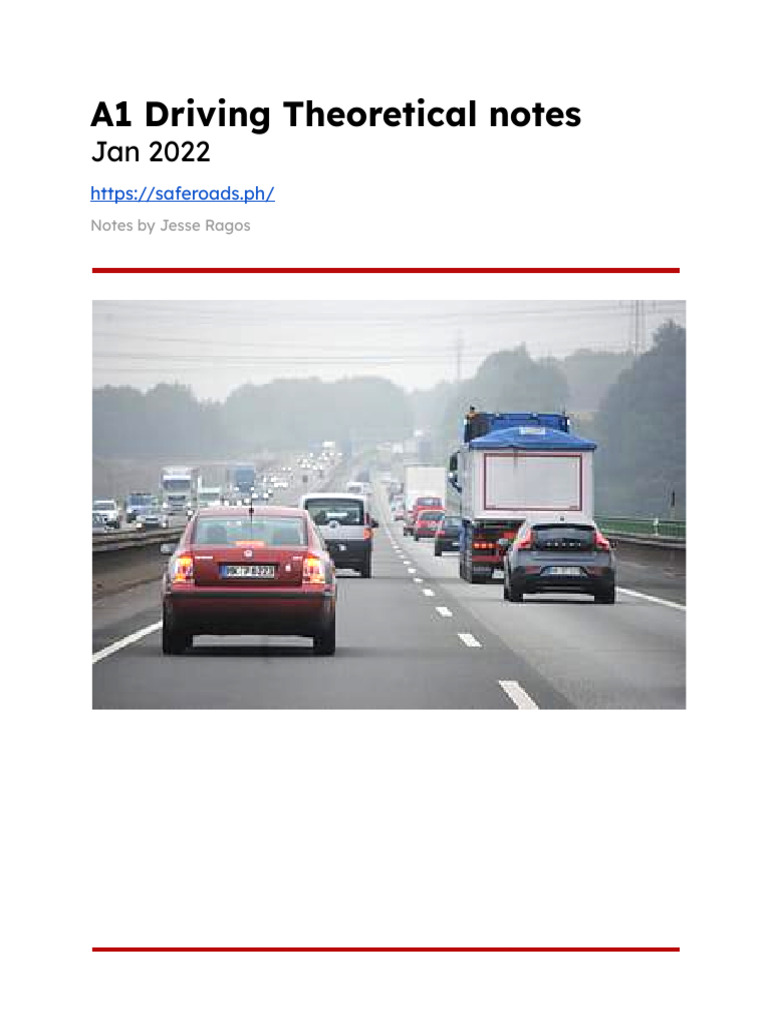 A1 Driving Theory Notes Overview | PDF | Vehicles | Transport