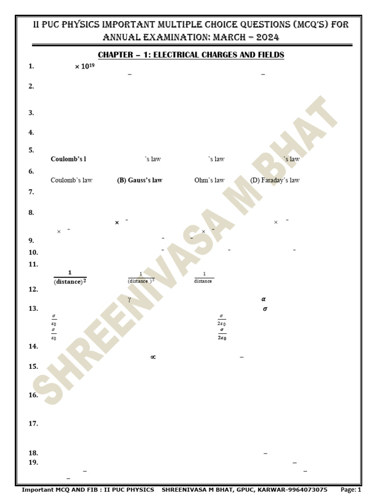 1 - IMPORTANT MCQ's and FIB - Rationalised Syllabus | PDF | Electrical Resistivity And ...