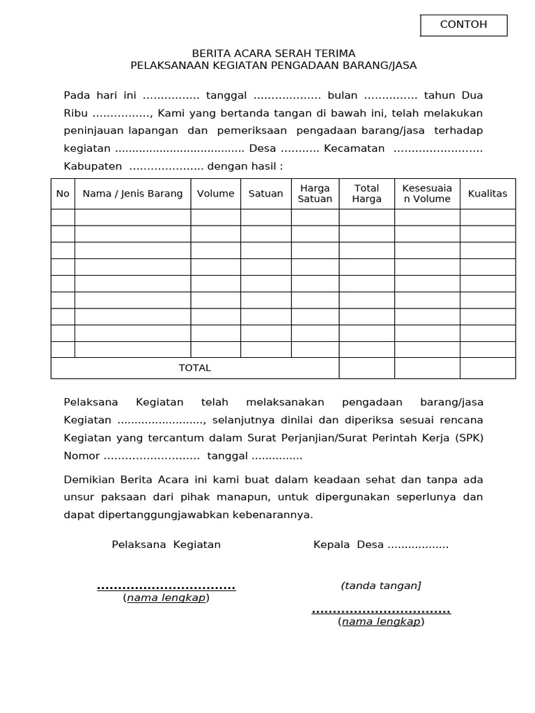 Berita Acara Serah Terima PK Ke Kades | PDF