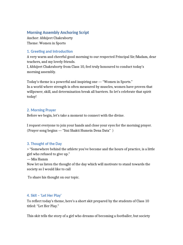 Women in Sports Assembly Anchoring Script | PDF