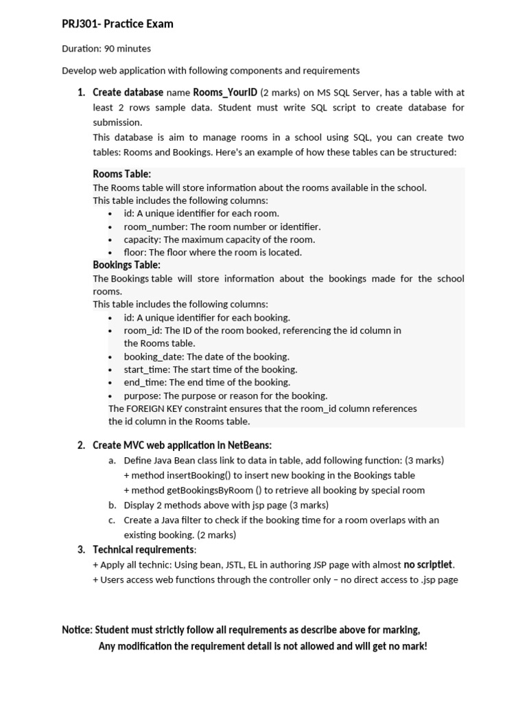 PRJ301 PracticalExam SP25-06 | PDF | Table (Database) | Sql