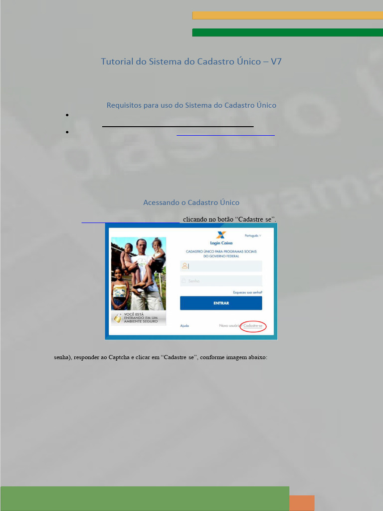Tutorial Cadastro Único V7: Acesso e Uso | PDF | Família | Senha