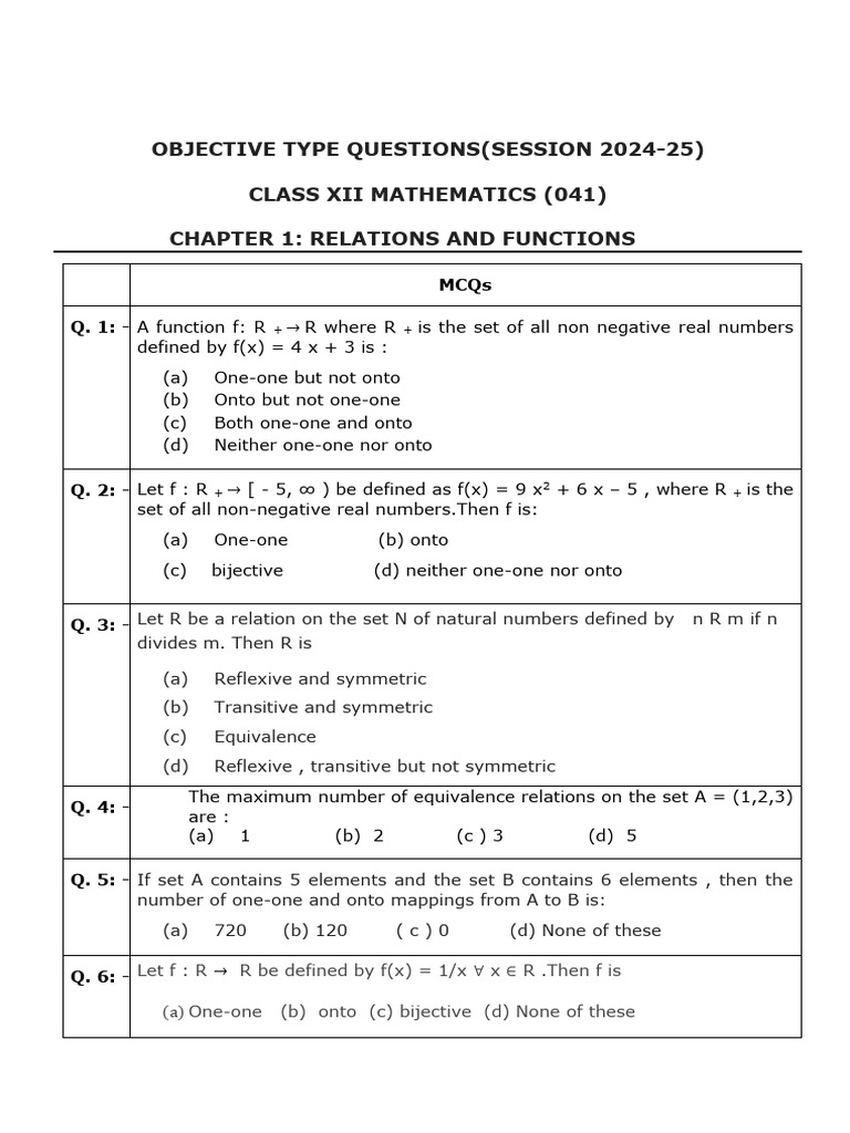 Relation and Functions MCQ's | PDF | Function (Mathematics) | Geometry