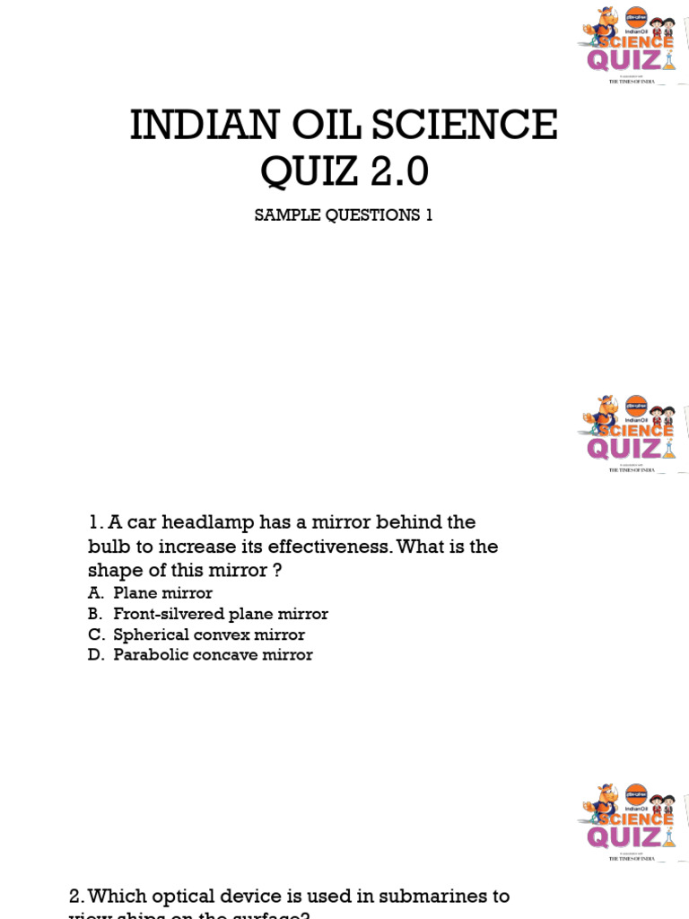 IndianOil Science Quiz 2.0 Sample Test 1 | PDF | Mirror | Temperature