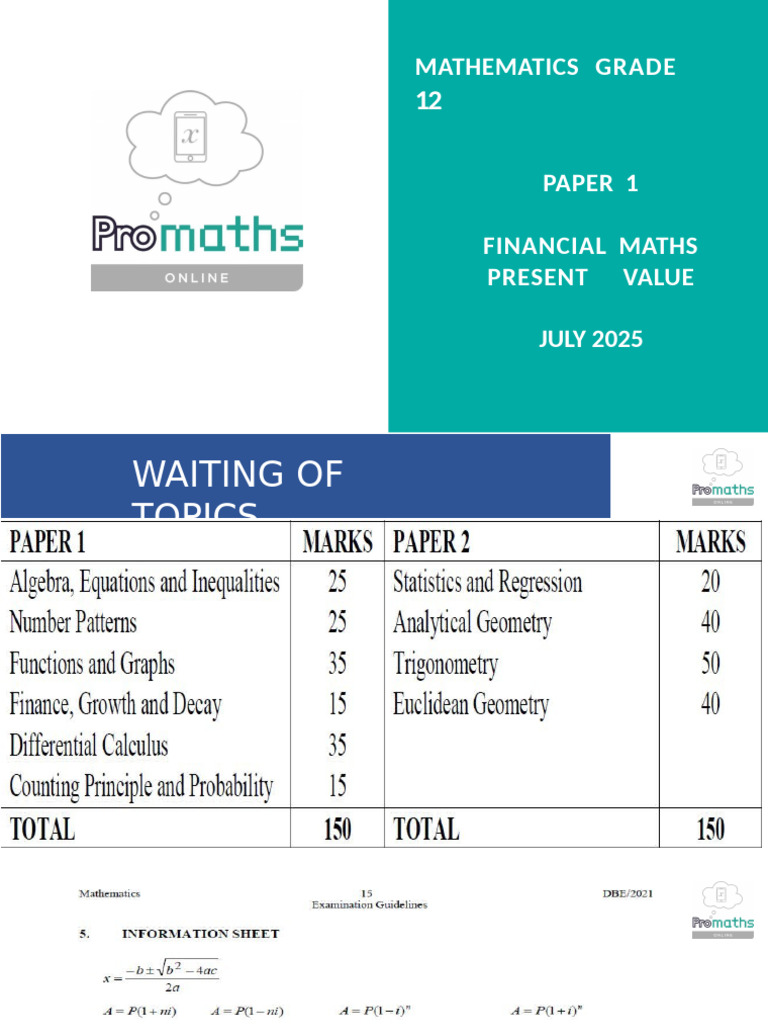 Grade 12 Promaths Financial Maths Present Value | PDF