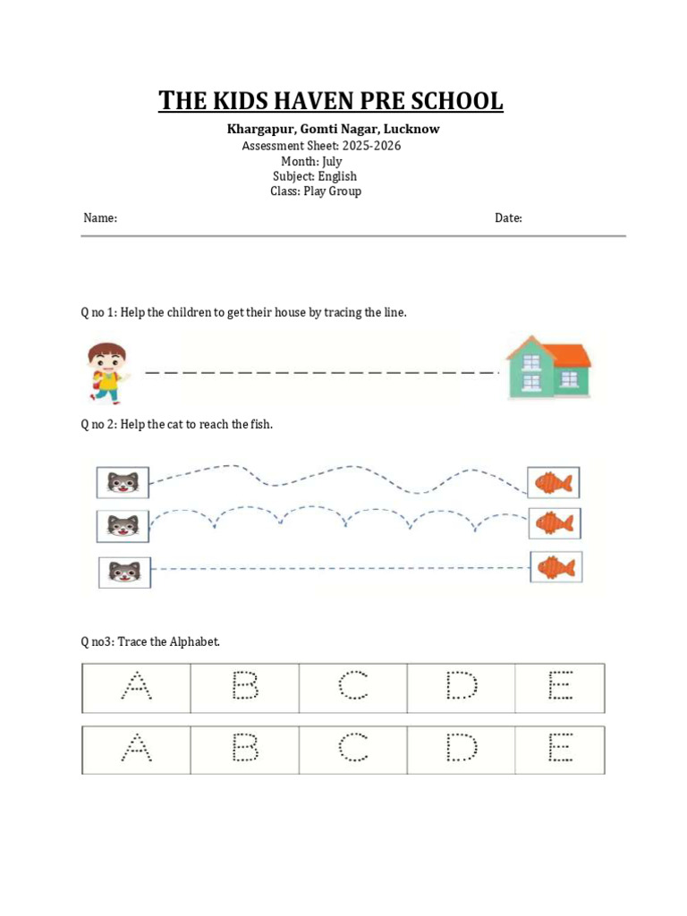 Play Group Test Paper | PDF