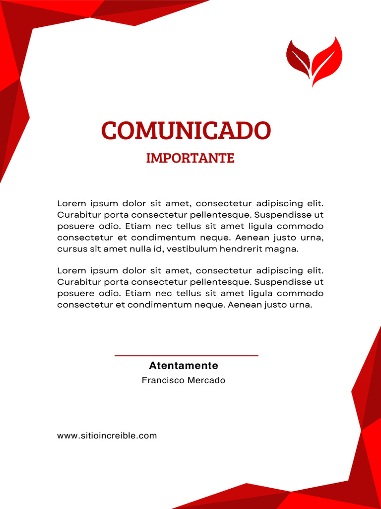 Documento A4 Comunicado Corporativo Blanco y Rojo | PDF