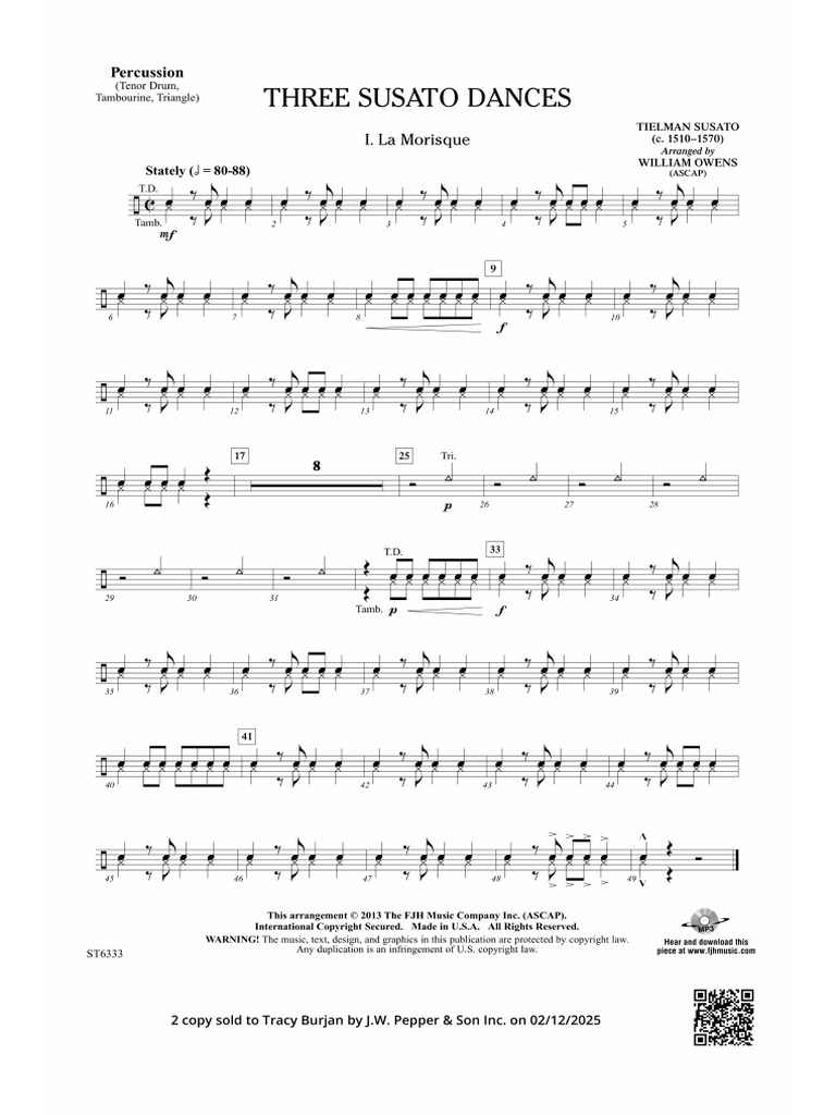 Three Susato Dances-Opt Percussion | PDF