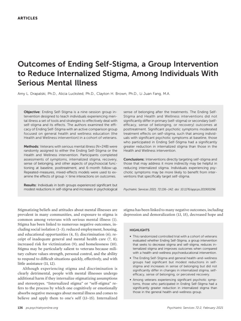 Reducing Self-Stigma in Veterans' Mental Health | PDF | Social Stigma ...