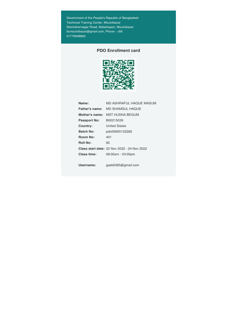Enrollment Card 522120 | PDF