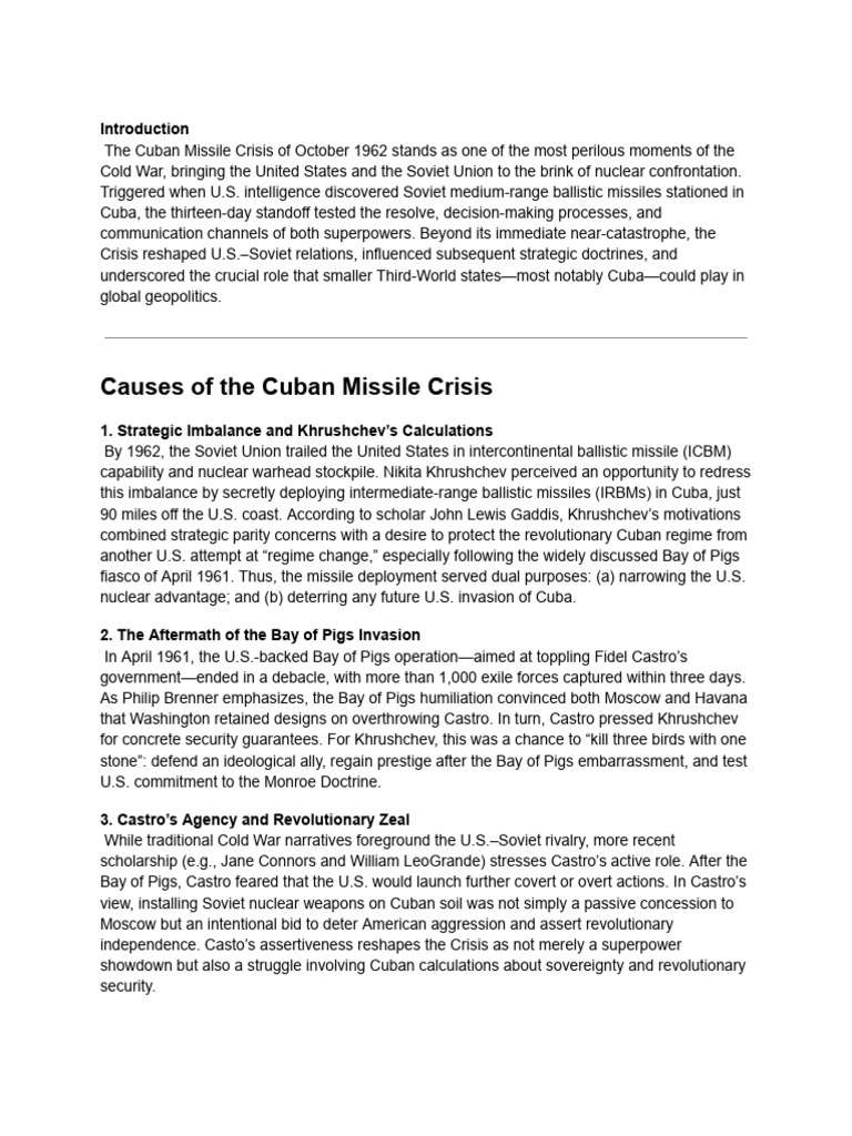 Cuban Missile Crisis: Causes and Consequences | PDF | Cuban Missile ...