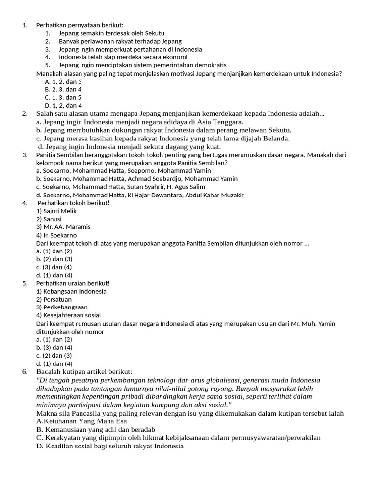Soal Latihan PPKN Untuk Ujian Sekolah Kelas 9 Tahun 2025 Kurikulum Merdeka | PDF