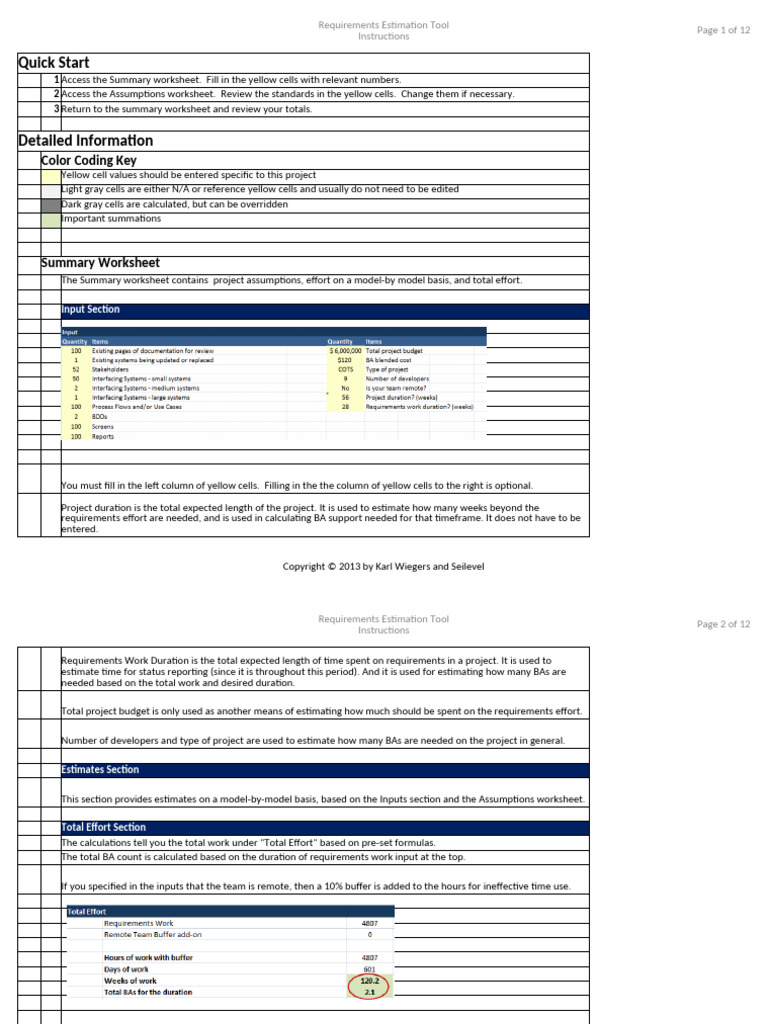 Requirements Effort Estimation Guide | PDF | Use Case | Spreadsheet