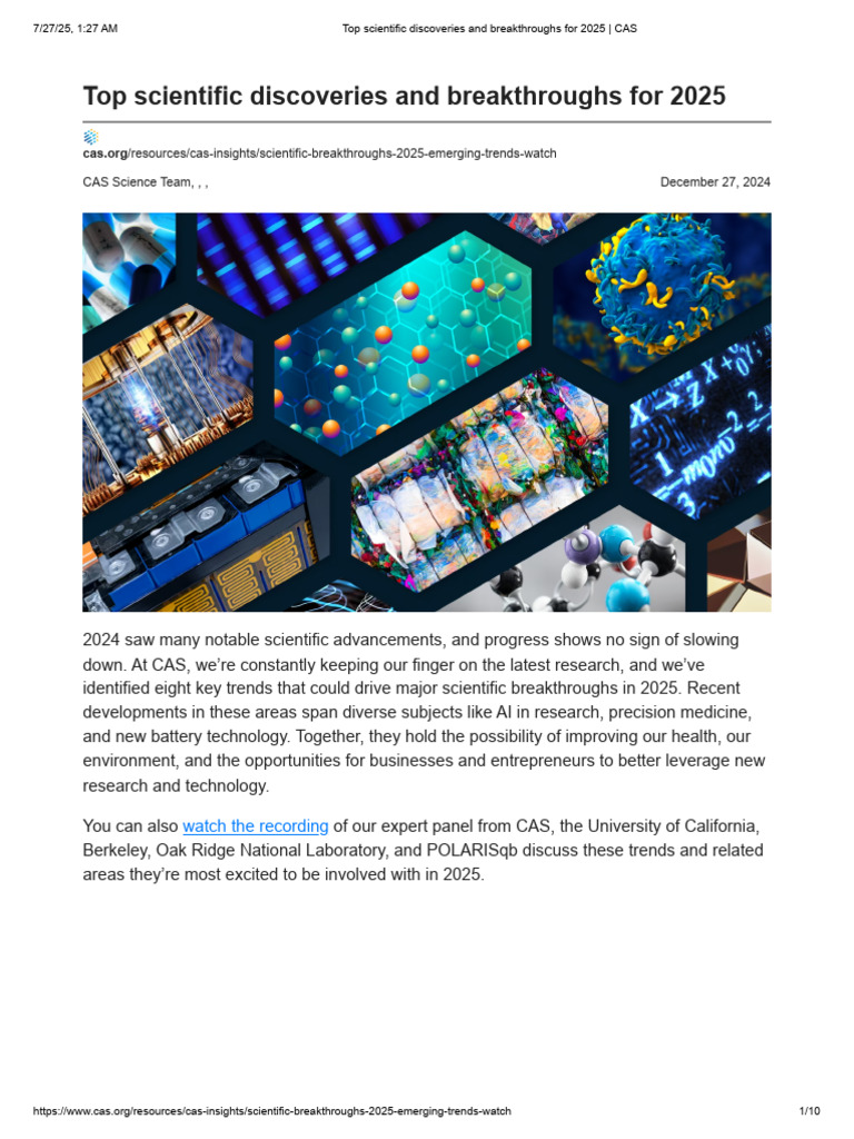 Key Scientific Breakthroughs for 2025 | PDF | Waste Management | Crispr