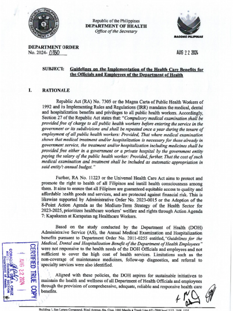 DO 2024 0350 Healthcare Benefits of DOH Employees | PDF