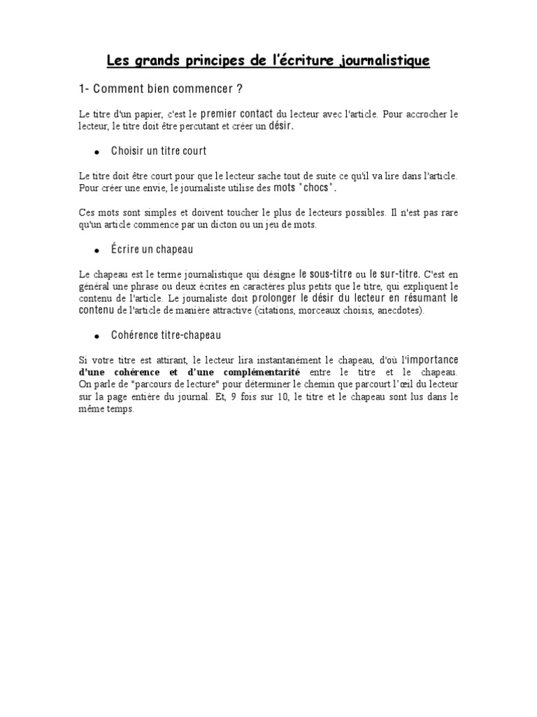 Les Grands Principes de L'écriture Journalistique | PDF | Lecture ...